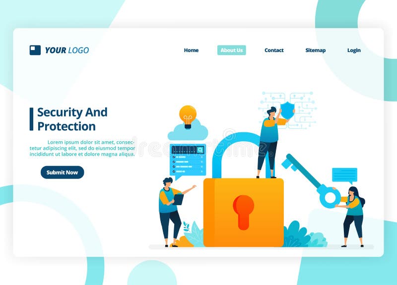 Vector Landing Page Design of Security and Protection. Security System ...