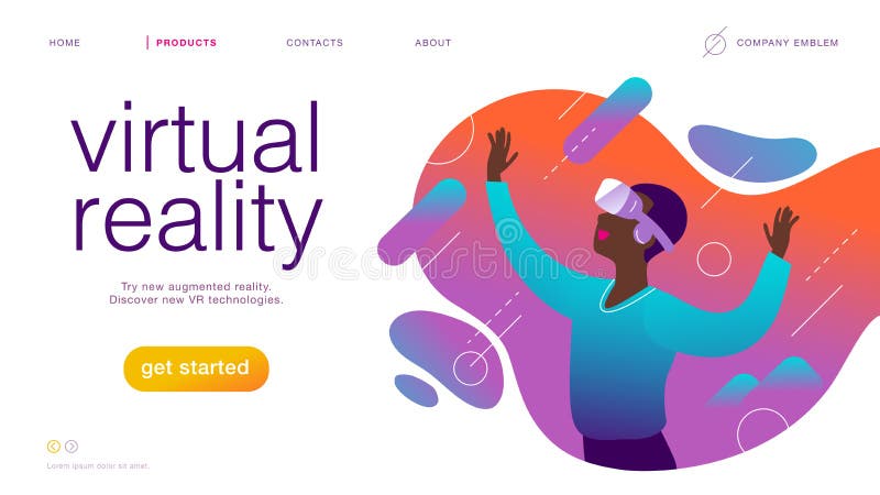 Vector Landing Page Design Template for New Vr Technology: Man in Vr ...