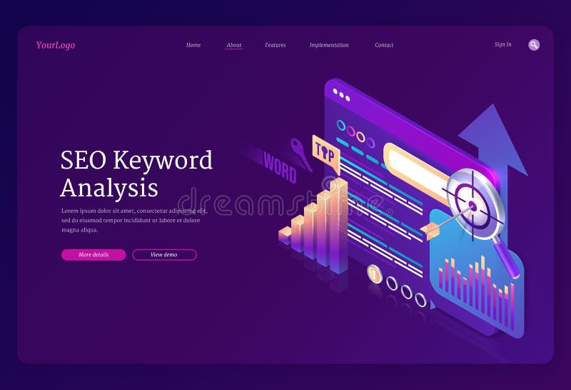 Keyword Research Tool Banner with Isometric Icons Stock Vector ...