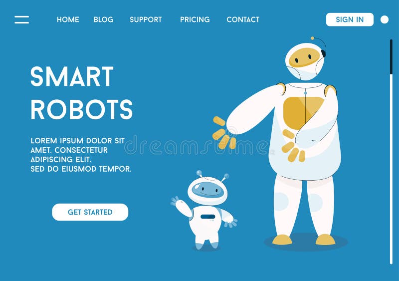 Vector Landing Page of Smart Robots Concept Stock Vector - Illustration ...