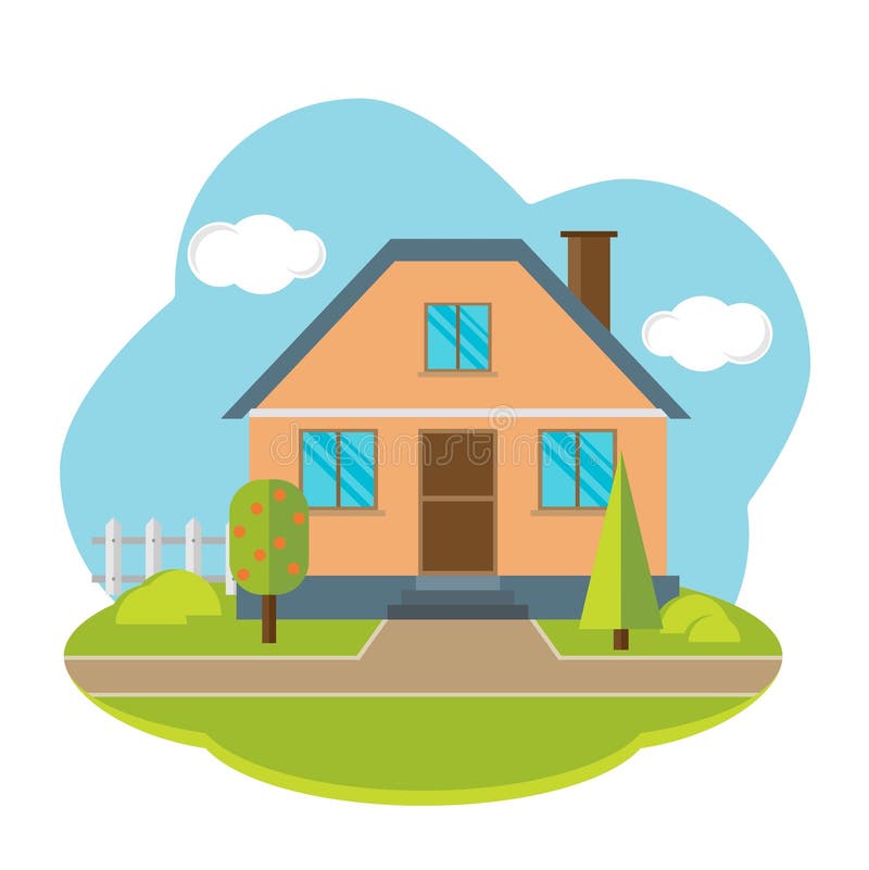 Vector Landscape with Beautiful House Stock Vector - Illustration of ...