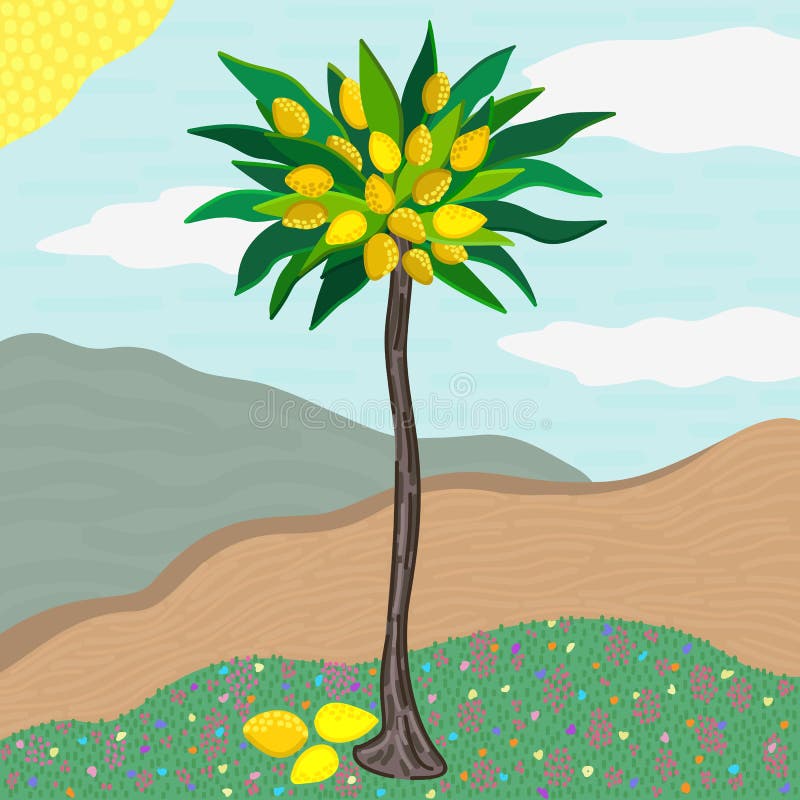 Vector Landscape with Lemon Tree. Stock Vector - Illustration of ...