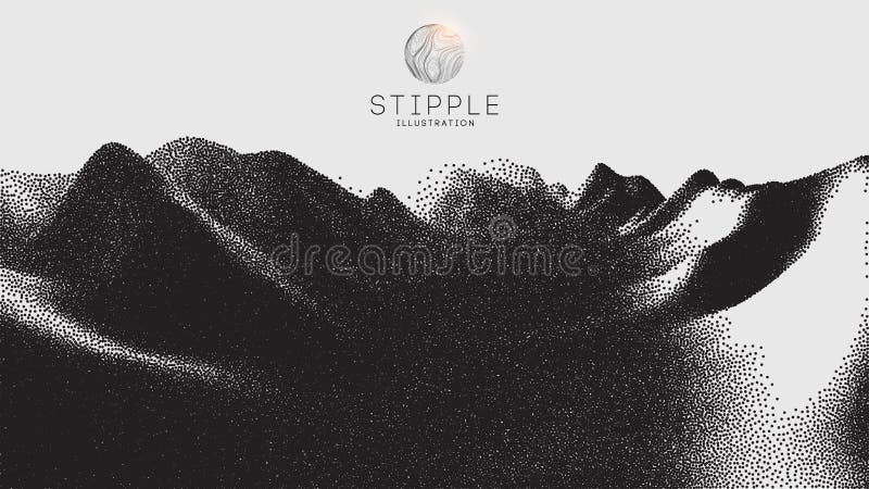 Vector Landscape of Mountain in Dotwork Style. Stipple Illustration ...