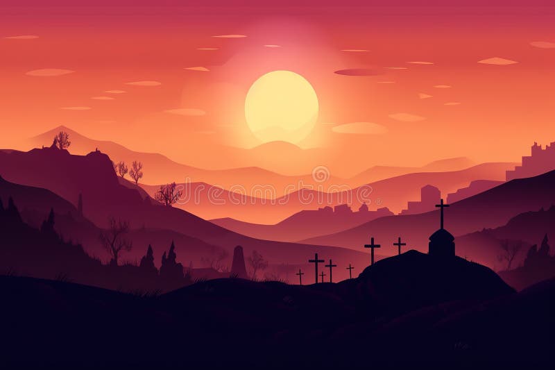 Vector Landscape on Religious Theme Easter Illustration with Mount ...