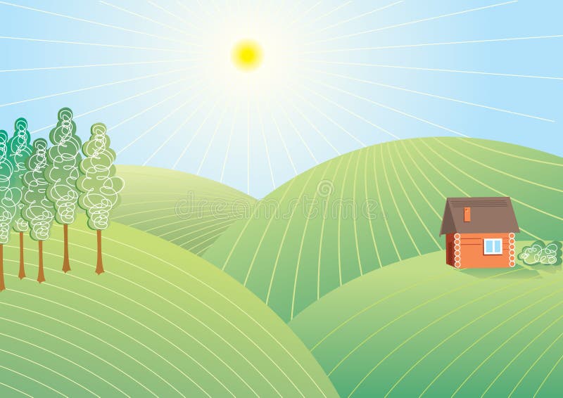Vector Landscape in Sun Day Stock Vector - Illustration of sunlight ...