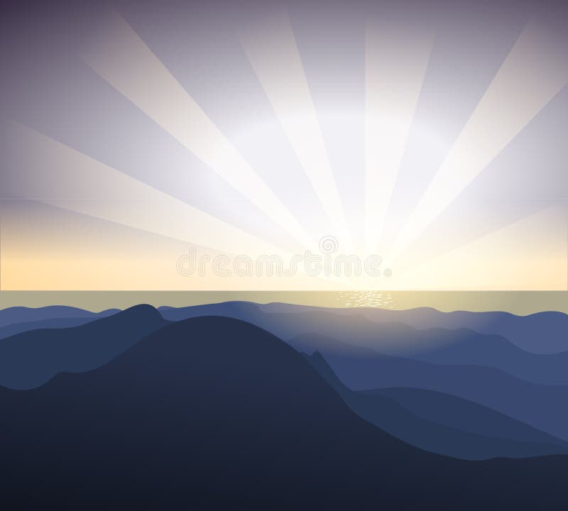 Vector Landscape Sunset Mist and Mountains Square Stock Illustration ...
