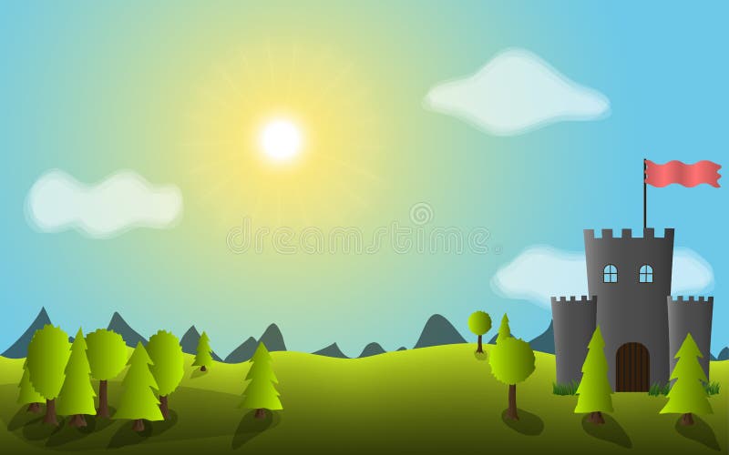 Vector Landscape with Trees and Castle. Stock Vector - Illustration of ...