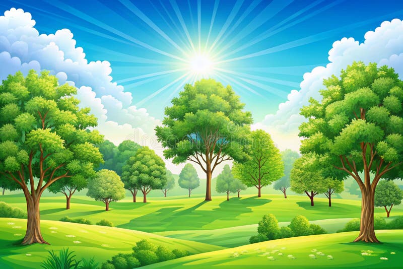 Vector Landscape. Vector Summer Landscape with Green Trees Stock ...