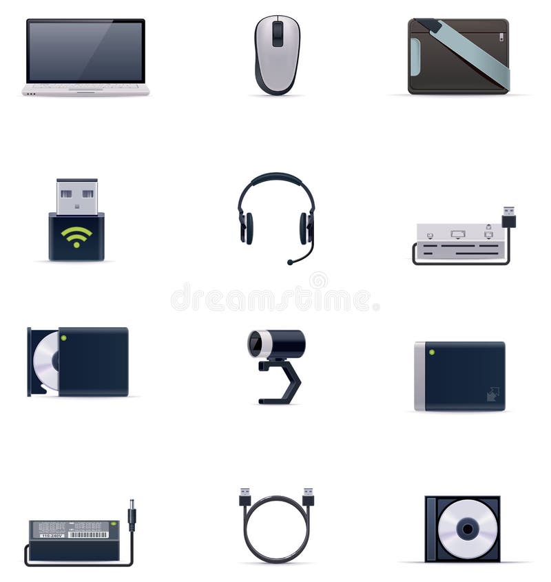 Vector Laptop Accessories Icon Set Stock Vector - Illustration of ...