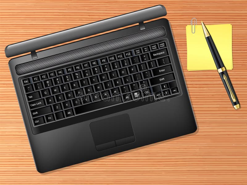 Vector Laptop on the Desk. Top View Stock Vector - Illustration of memo ...