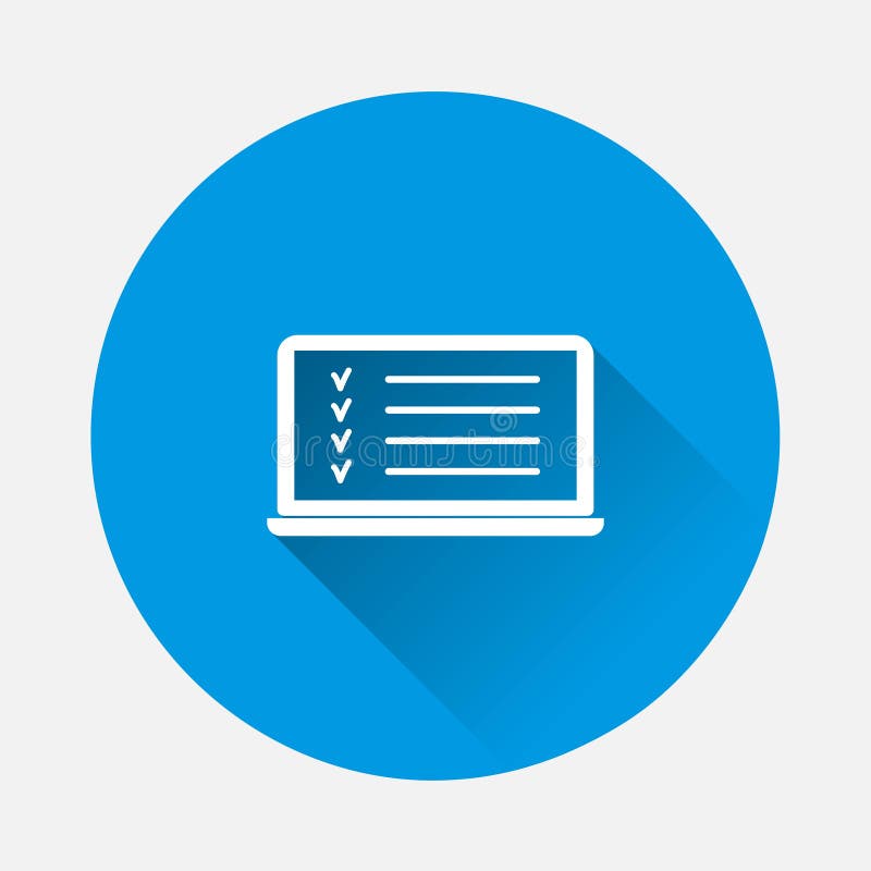 Vector Laptop Screen Icon and Checklist Icon on Blue Background. Flat ...