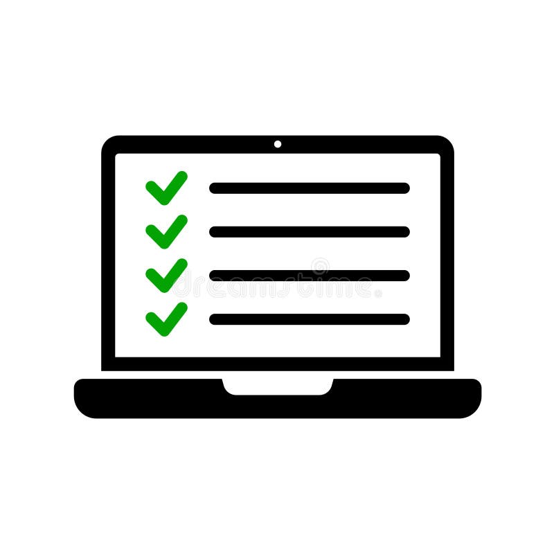 Vector Laptop Screen Icon and Checklist on White Isolated Background ...