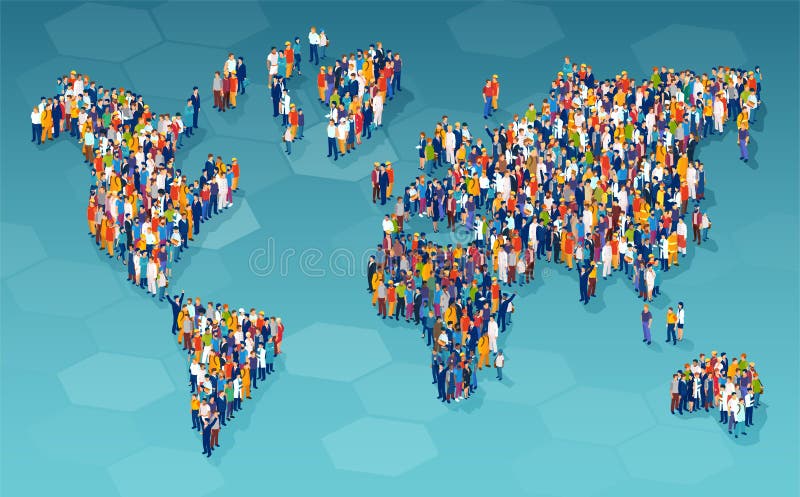 Vector of a Large Group of Diverse People Standing on a World Map Stock ...