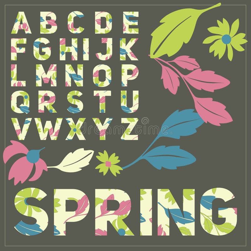 Vector Latin Alphabet with Bright Floral Ornament Spring Mood Stock ...