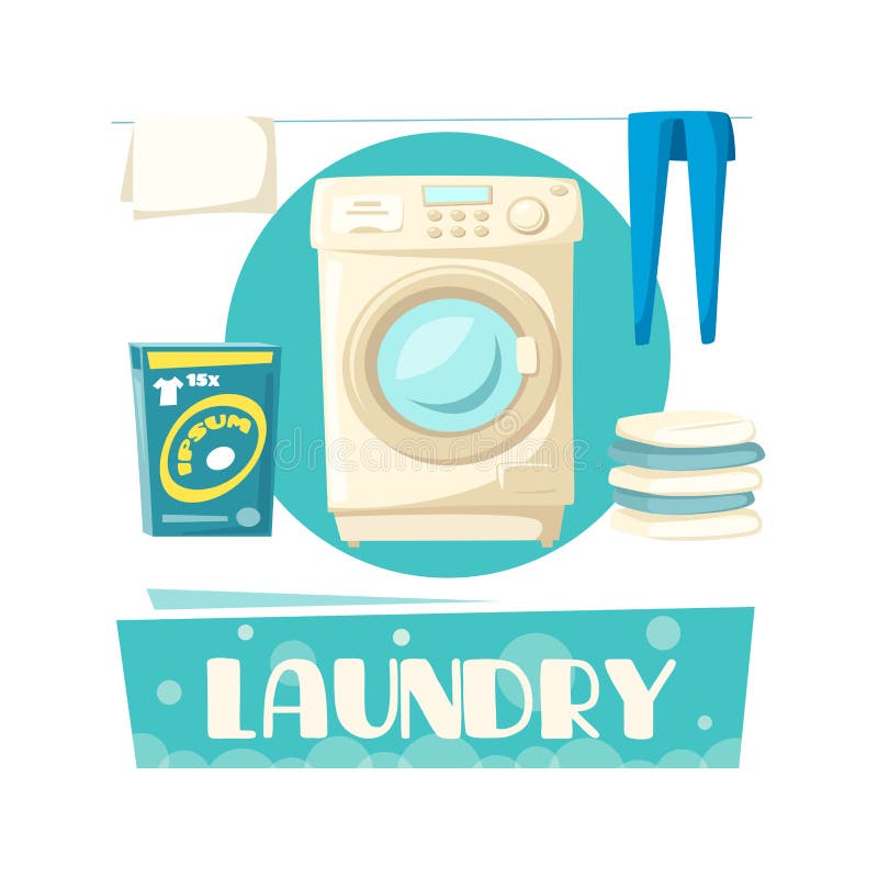 Vector Laundry and Washing Machine and Linen Stock Vector ...