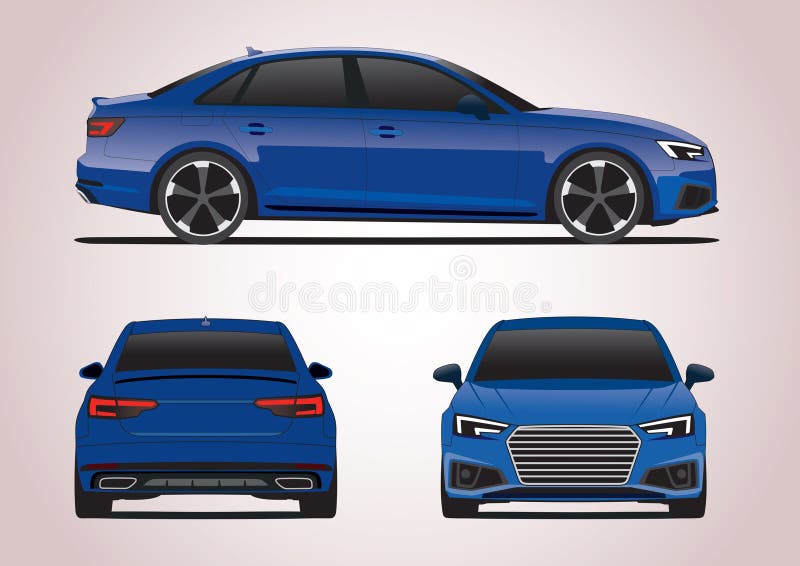 Car Sedan View from Three Sides Stock Vector - Illustration of audi ...