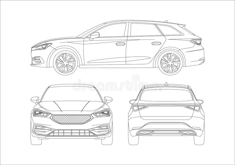 Vector Layout of a Car Outline Drawing Stock Vector - Illustration of ...