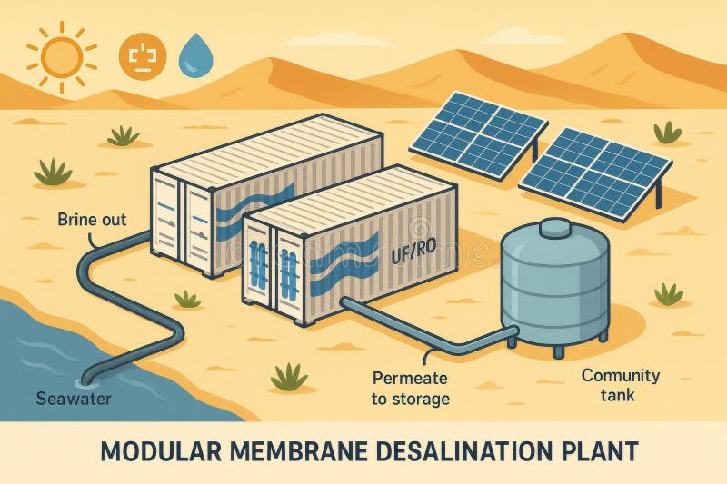 Vector Layout of Modular Membrane Desalination Plant with Solar Panels ...