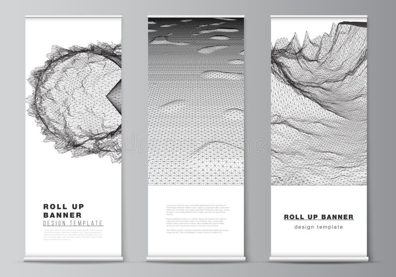 Vector Layout of Roll Up Mockup Templates for Vertical Flyers, Flags ...