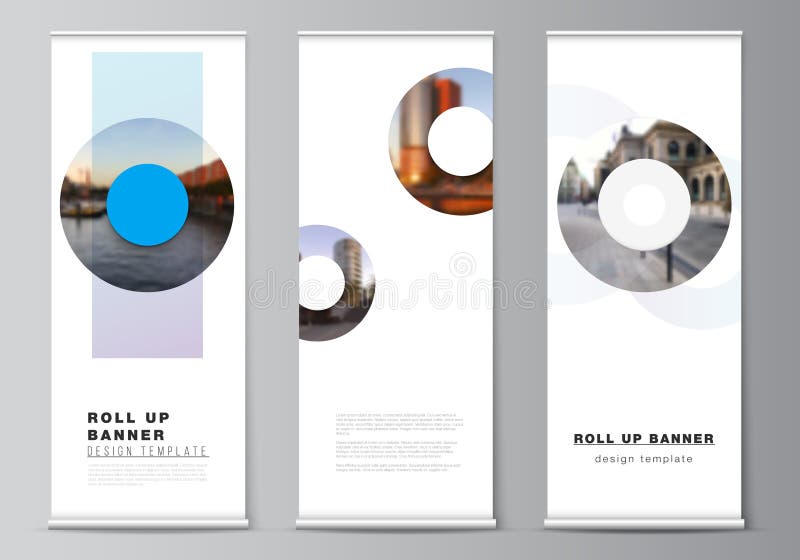 Vector Layout of Roll Up Mockup Templates for Vertical Flyers, Flags ...