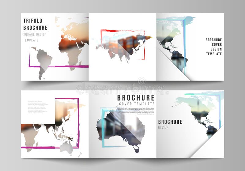 Vector Layout of Square Format Cover Templates for Trifold Brochure ...