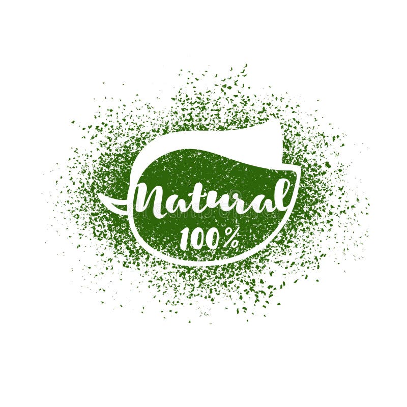 Vector Leaf with Lettering: Natural 100 Percent. Stock Vector ...