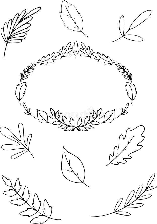 Vector Leaves Frame. Autumn Frame. Leaves Set.Graphic Drawibg of Leaves ...