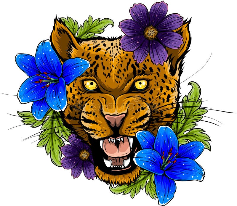 Vector Leopard Head with Color Flower Wreath Stock Vector ...