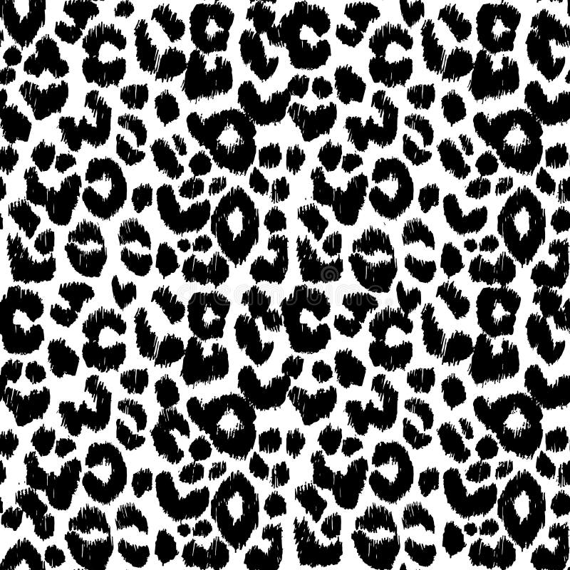 Vector Leopard Seamless Monochrome Pattern on White Background. Stock ...