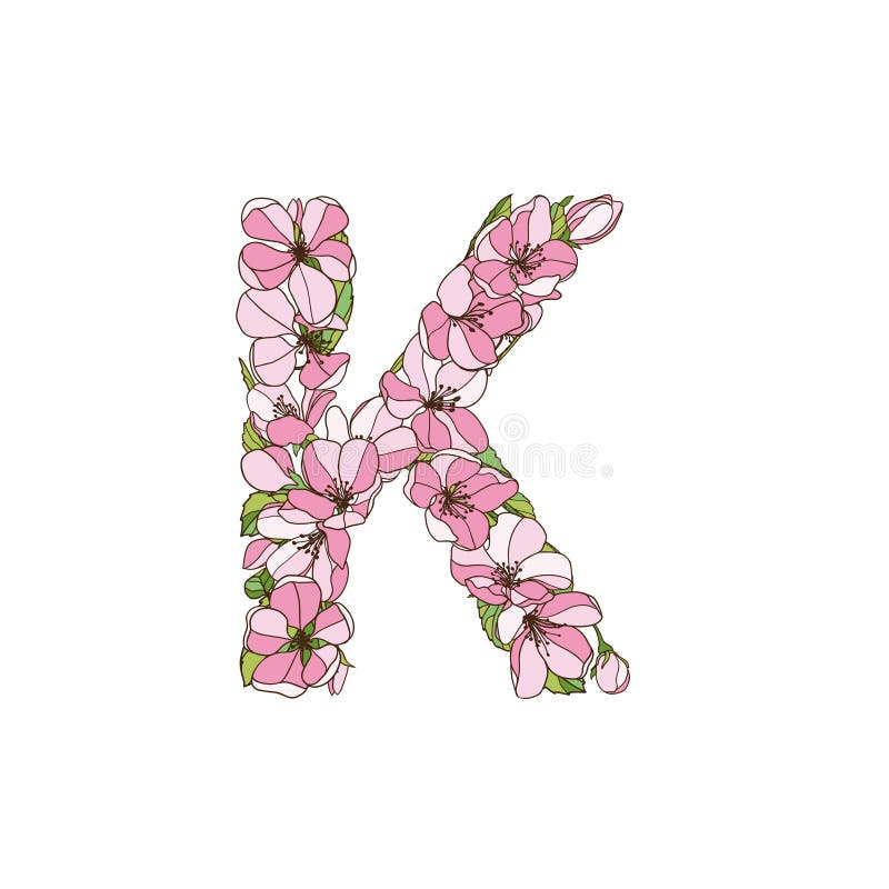 Vector Letter K of Apple Tree Flowers. Stock Vector - Illustration of ...