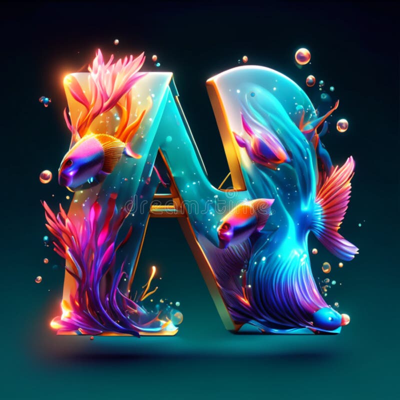 Vector Letter a with Tropical Fish and Algae. Lettering for Your Design ...