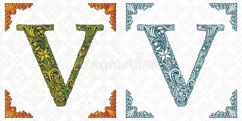 Vector Letter V. Patterned Font. Monogram. Unique Ornamental Alphabet ...