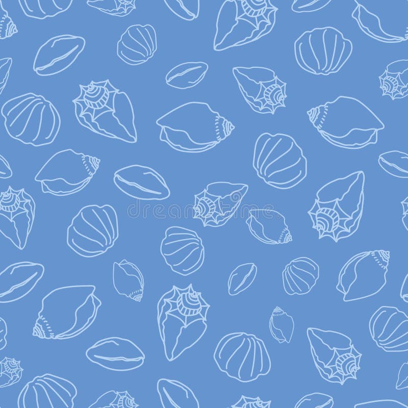 Vector Light Blue Seashells Doodle Background Pattern Stock Vector ...