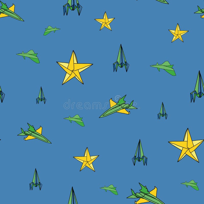 Vector Light Blue Small Origami Paper Airplane and Rocket Background ...