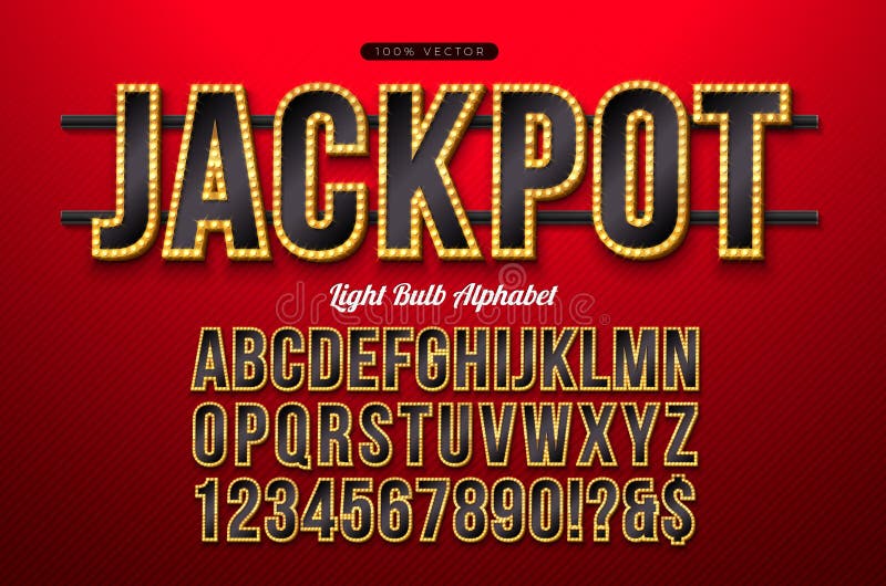 Vector Light Bulb Alphabet with Gold Frame and Shadow on Red Background ...