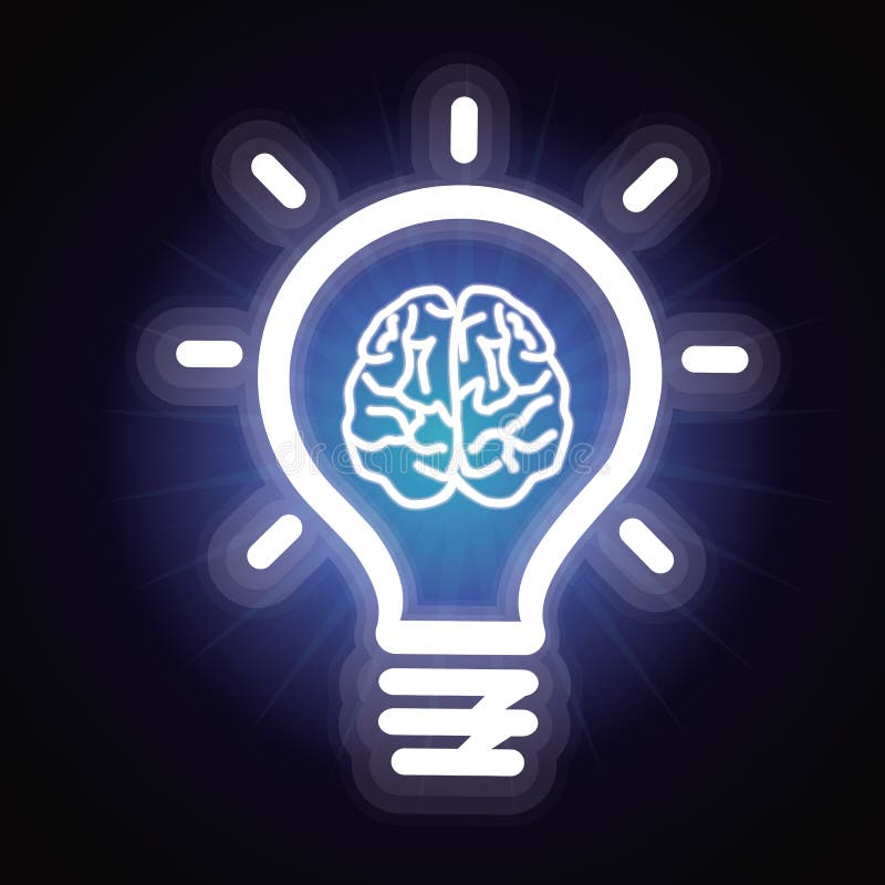 Vector Light Bulb And Brain Icon Stock Vector - Illustration of neon ...