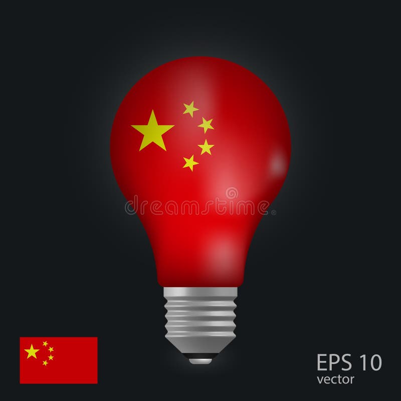 Vector Light Bulb with Flag of China, 3D Rendering Isolated on Gray ...