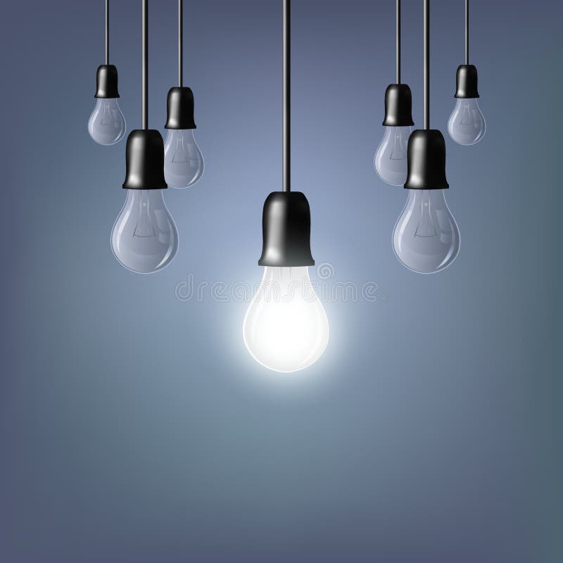Vector Light Bulbs Isolated in Diagonal Line. Realistic Style Lamps ...