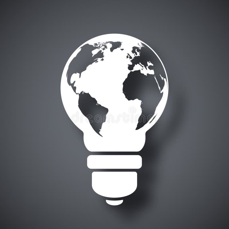 Vector Light Bulb Icon with World Map Stock Vector - Illustration of ...