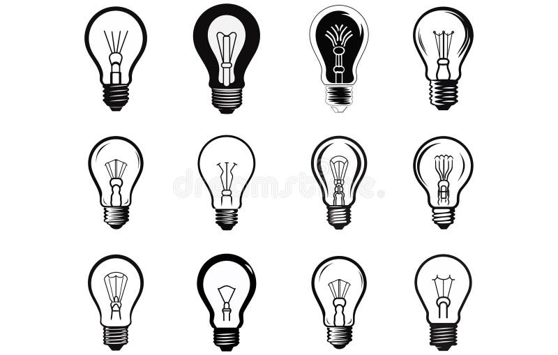 Vector Light Bulb Silhouette,light Bulb Silhouette Set Stock Vector ...