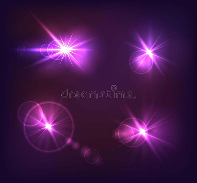 Vector Light Effects Collection, Bright Purple Shine Elements. Stock ...