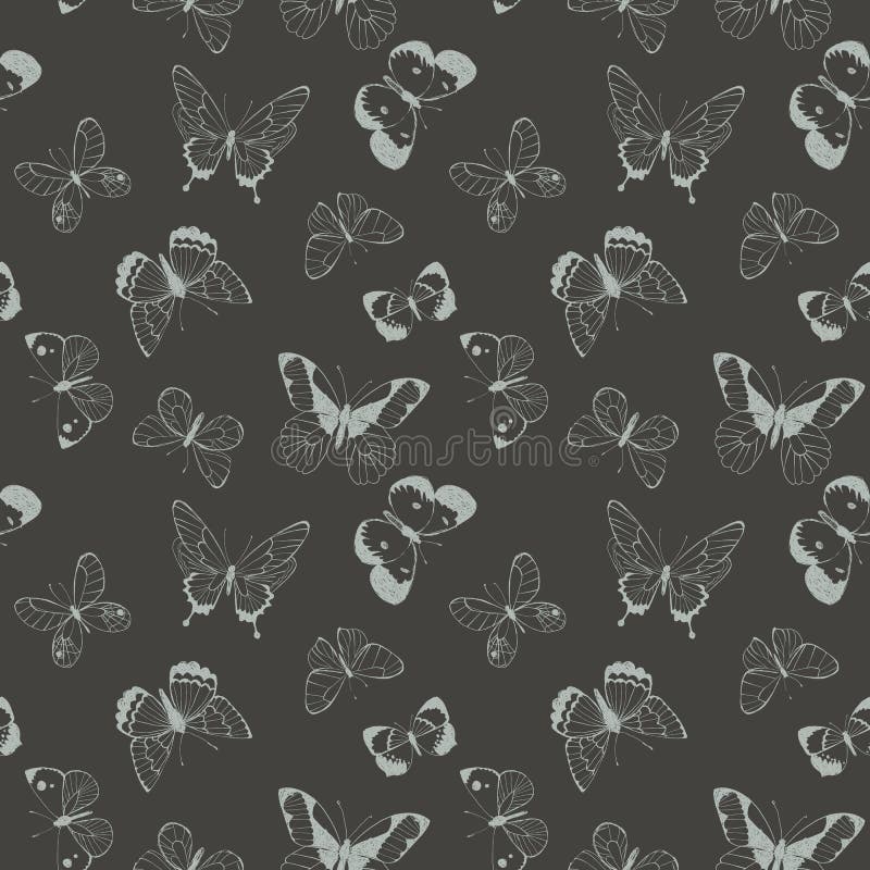 Vector Light Gray Flying Butterflies Seamless Pattern on Dark Gray ...