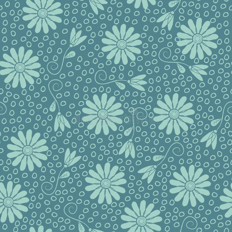 Vector Light Green Flowers on Green Background Seamless Repeat Pattern ...