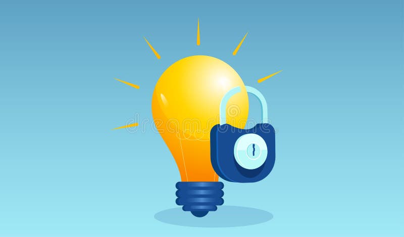 Vector of a Lightbulb Idea Locked with Padlock. Intellectual Property ...