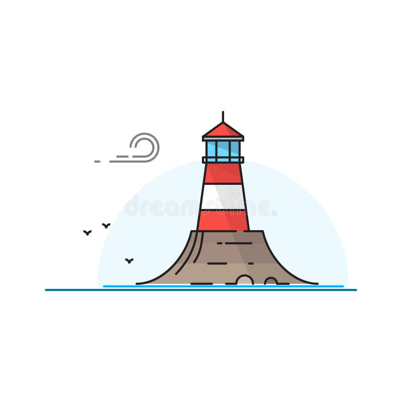 Lighthouse landscape stock vector. Illustration of marine - 177132611
