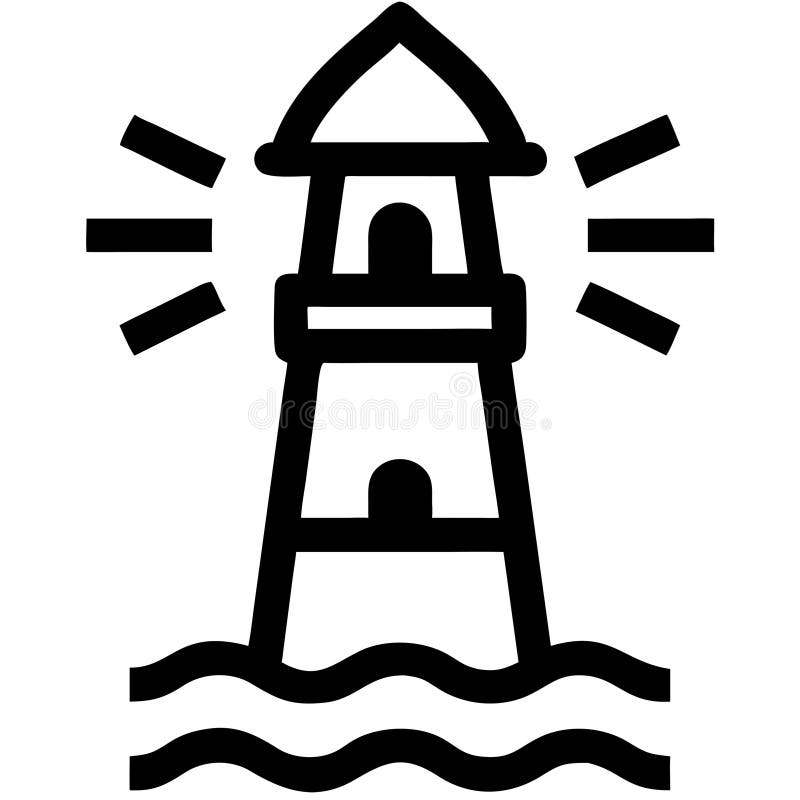 Vector Lighthouse with Ocean Waves and Beacon Rays Perfect for Nautical ...