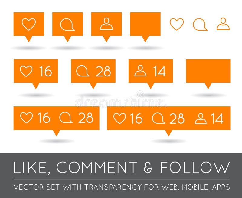 Vector Like, Follower, Comment Icon Set Stock Vector - Illustration of bubble, network: 84124324