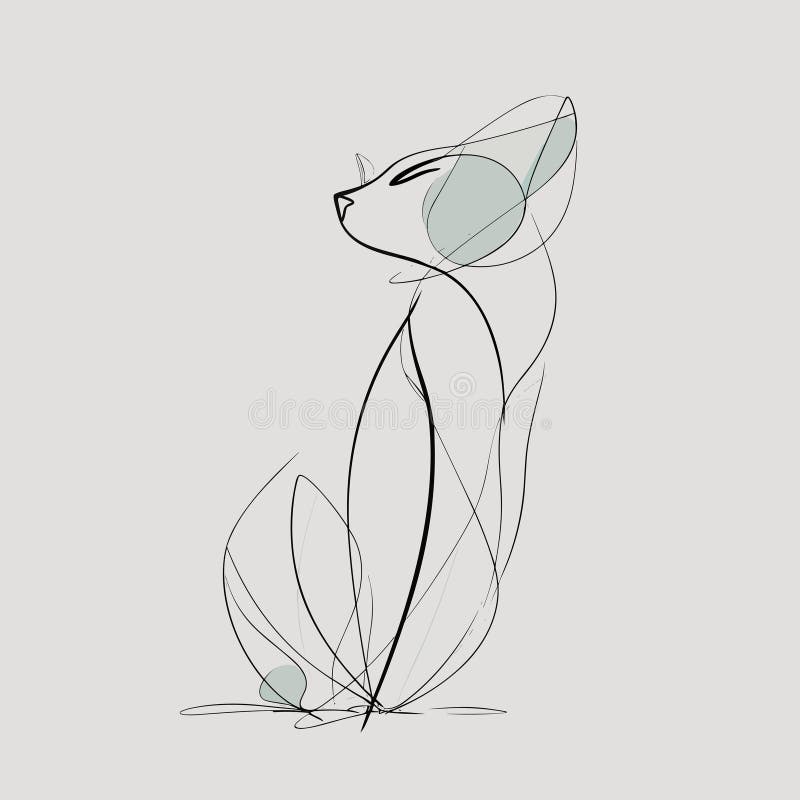 Vector Line Art Cat Illustration. Minimal Cat, Smooth Lines, Vector ...