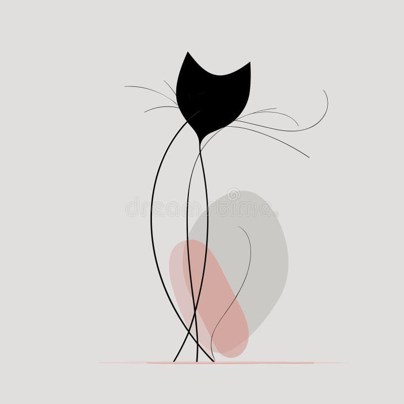 Vector Line Art Cat Illustration. Minimal Cat, Smooth Lines, Vector ...