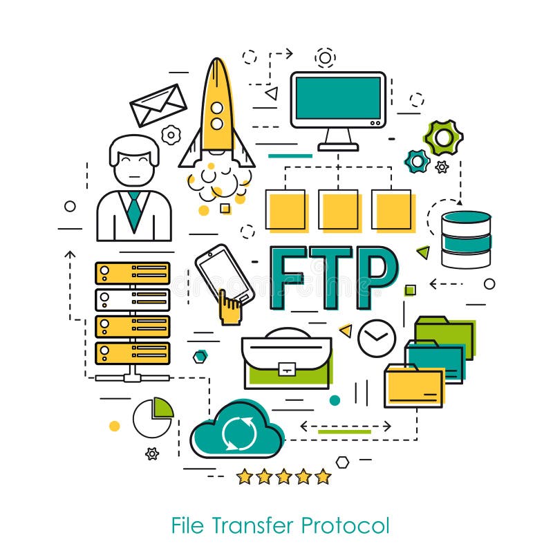 Vector Line Art Concept of FTP Stock Illustration - Illustration of ...